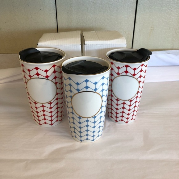 Mary Square | Other | New Set Of 3 Ceramic Tumblers With Lids By Mary ...